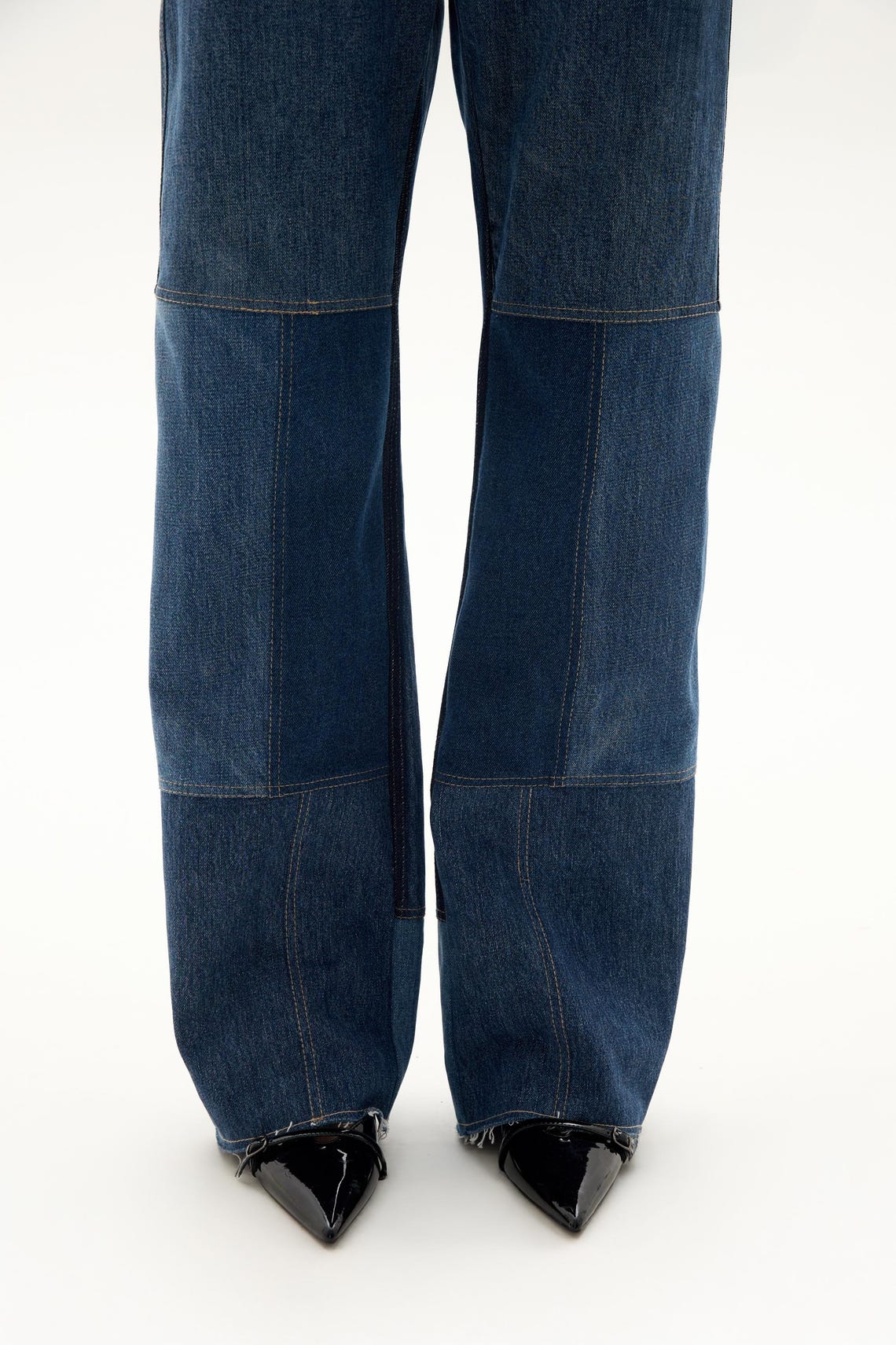Blue Patchwork Jeans, Custom Jeans, Mid-rise, Wide, Relaxed Fit ...