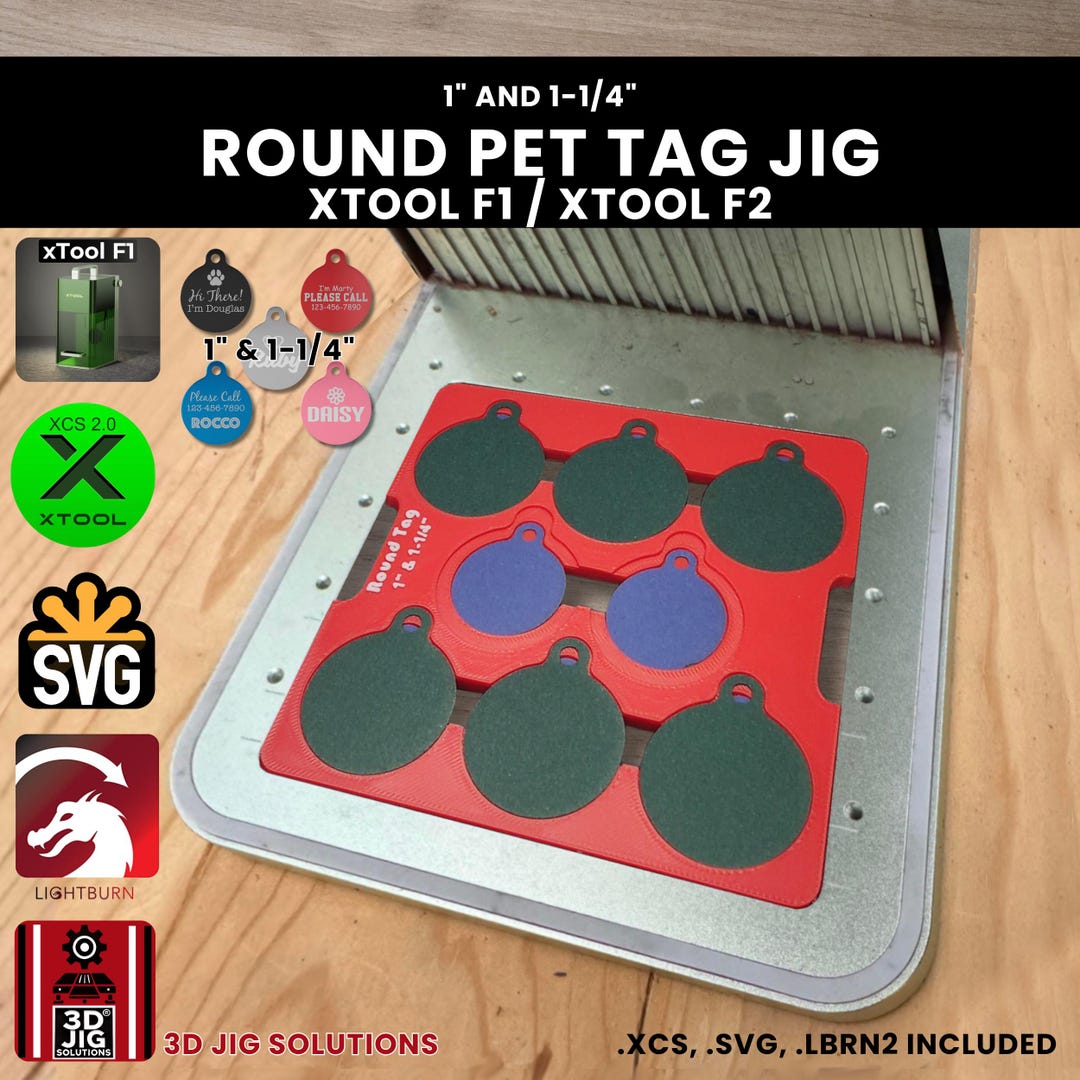 Xtool F1 & F2 Pet Tag Jig: 1" and 1-1/4" Round Tags, Alignment Fixture ...