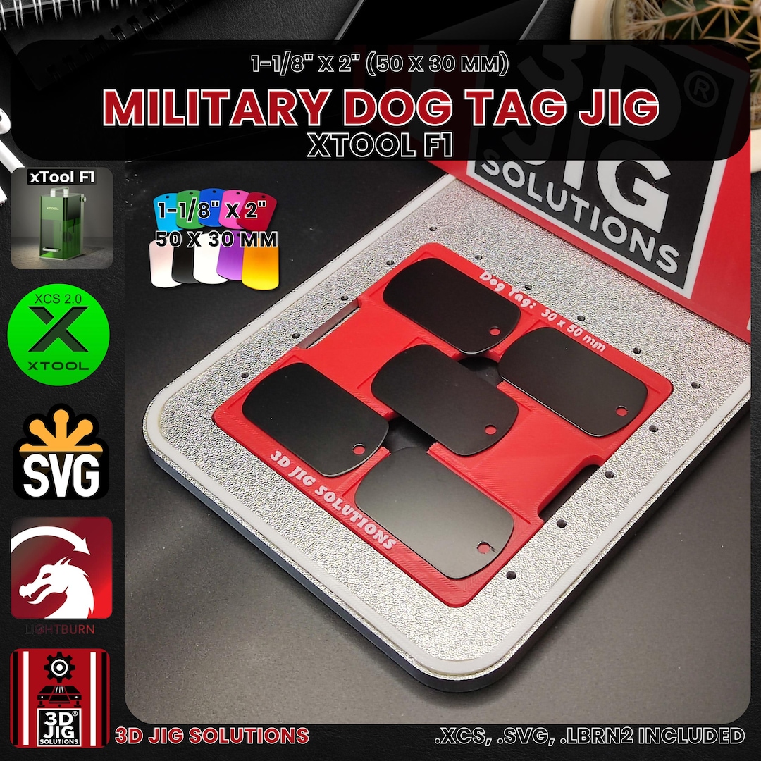 Xtool F1 Dog Tag Jig | Laser Engraving Fixture for Aluminum Military Tags, SVG Template ...