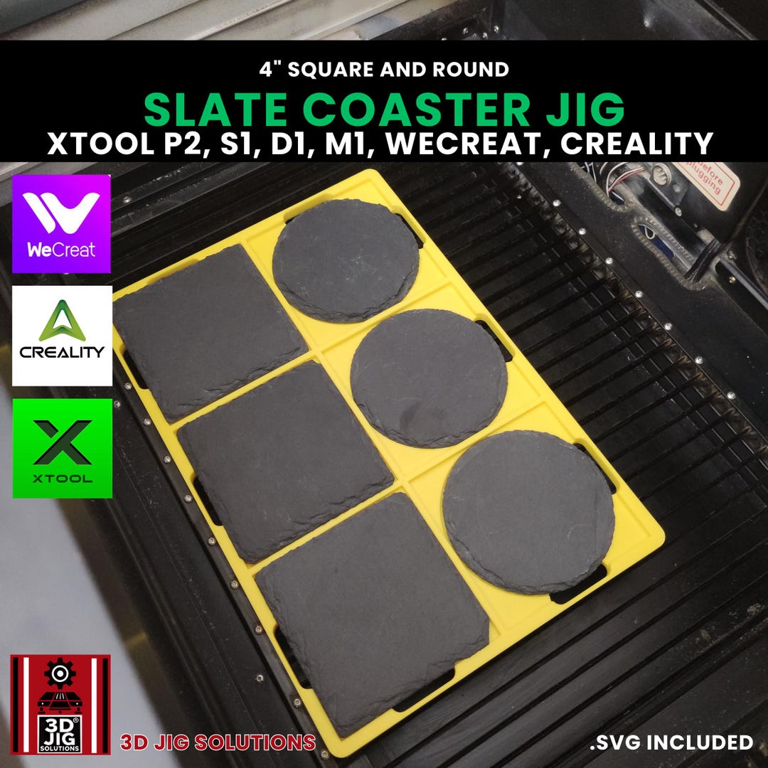 Slate Coaster Laser Engraving Jig: 4" Round & Square, Diode and CO2 ...