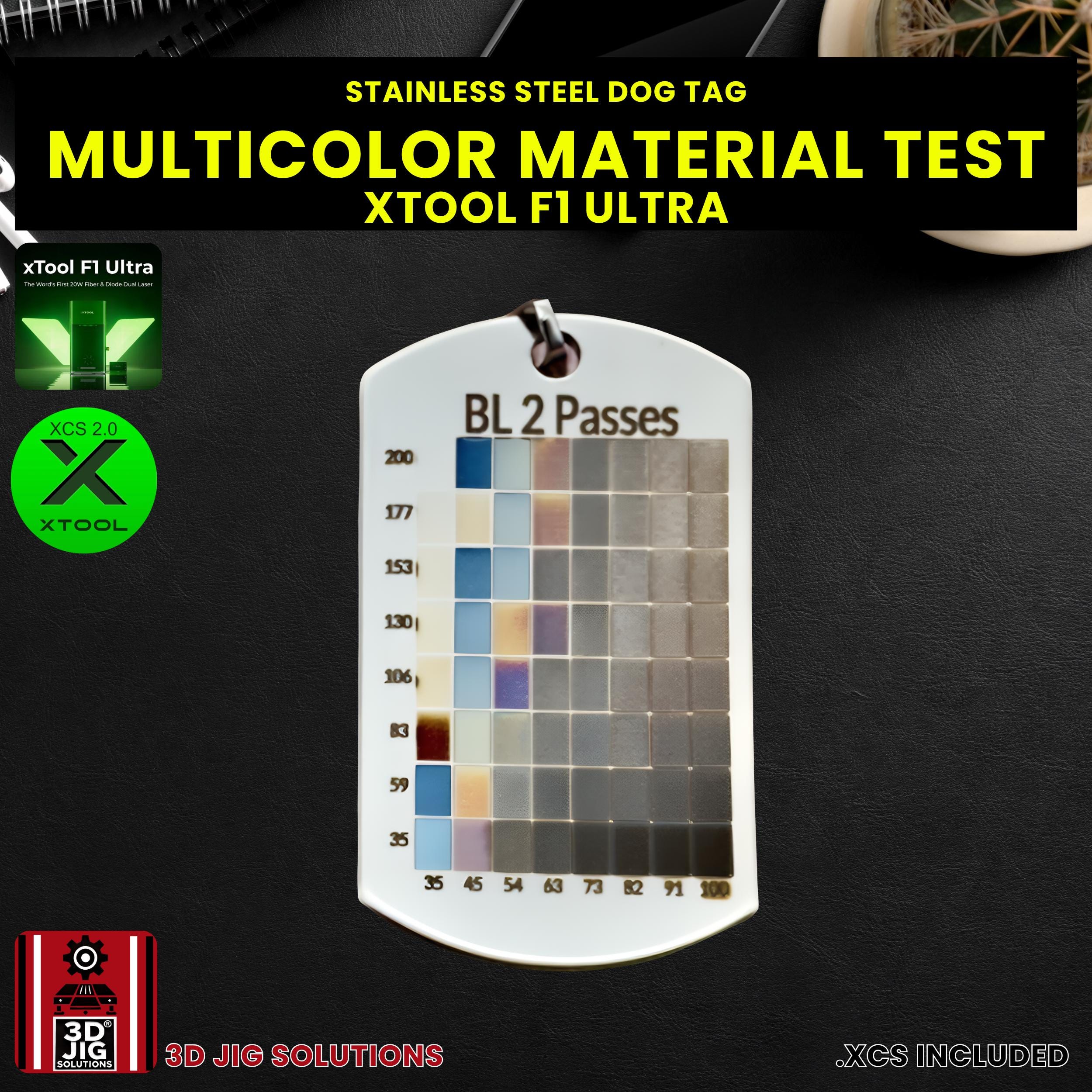 Xtool F1 Ultra Color Test Swatches: Stainless Steel Dog Tag Template ...