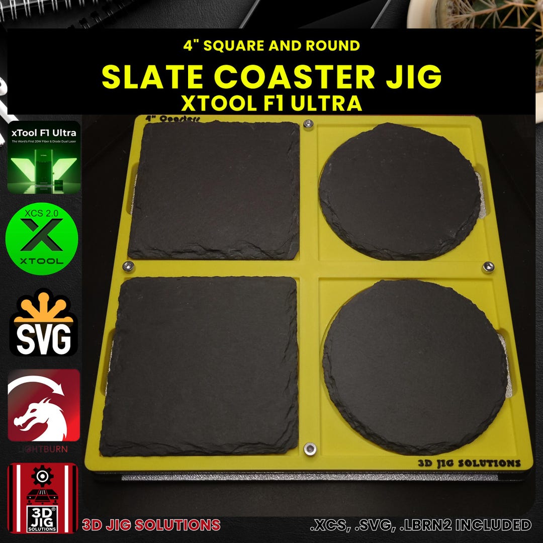 Xtool F1 Ultra Slate Coaster Jig | Laser Engraving Jig for 4-inch Round and Rectangle Drink ...