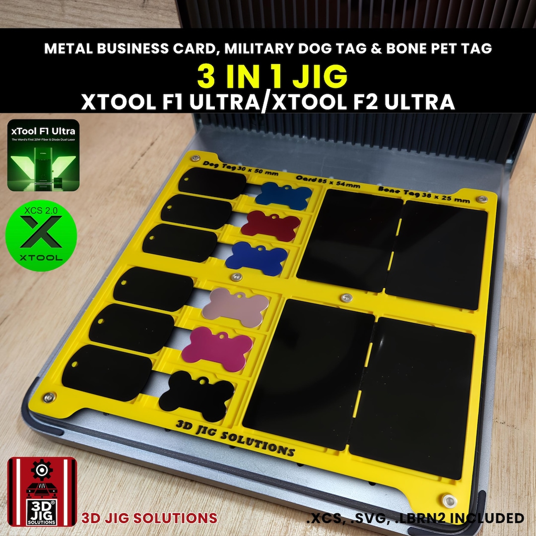 3-in-1 Xtool F1 Ultra & F2 Ultra Laser Jig: Metal Business Cards, Pet ...