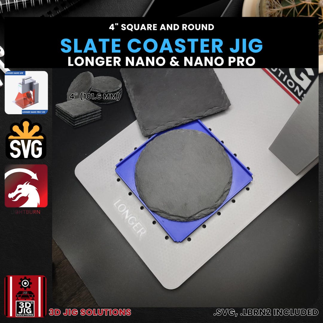 Longer Nano Pro Slate Coaster Jig | Laser Engraving Jig for 4-inch ...