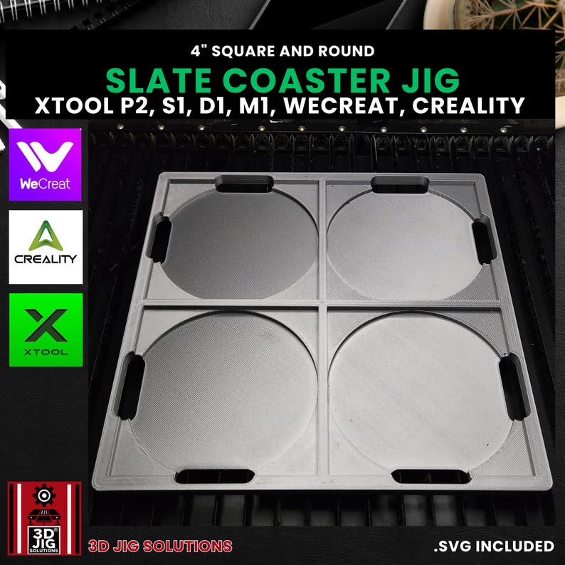 Slate Coaster Laser Engraving Jig: 4" Round & Square, Diode and CO2 ...