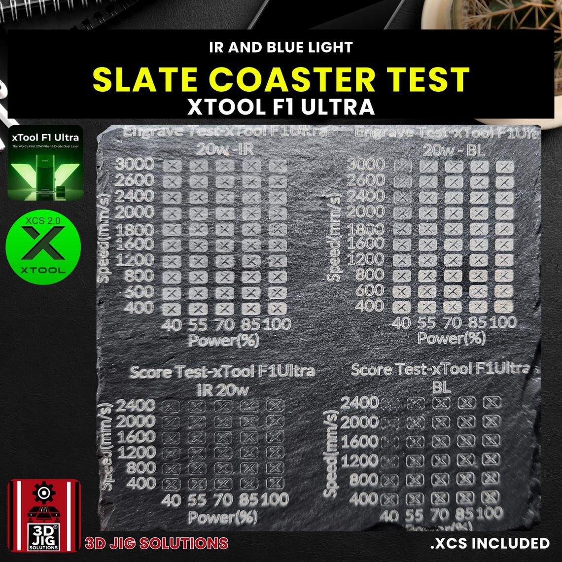 Xtool F1 Ultra Slate Coaster Laser Engraving Test - XCS File | Blue ...