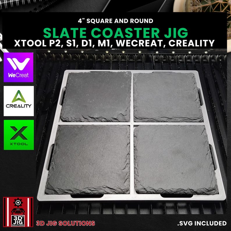 Slate Coaster Laser Engraving Jig: 4" Round & Square, Diode and CO2 ...