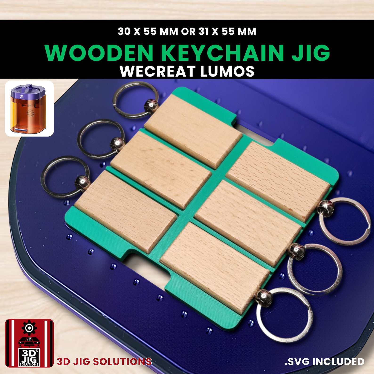 Wecreat Lumos Rectangle Keychain Laser Engraving Jig: Bamboo Keyring Alignment Fixture + SVG ...