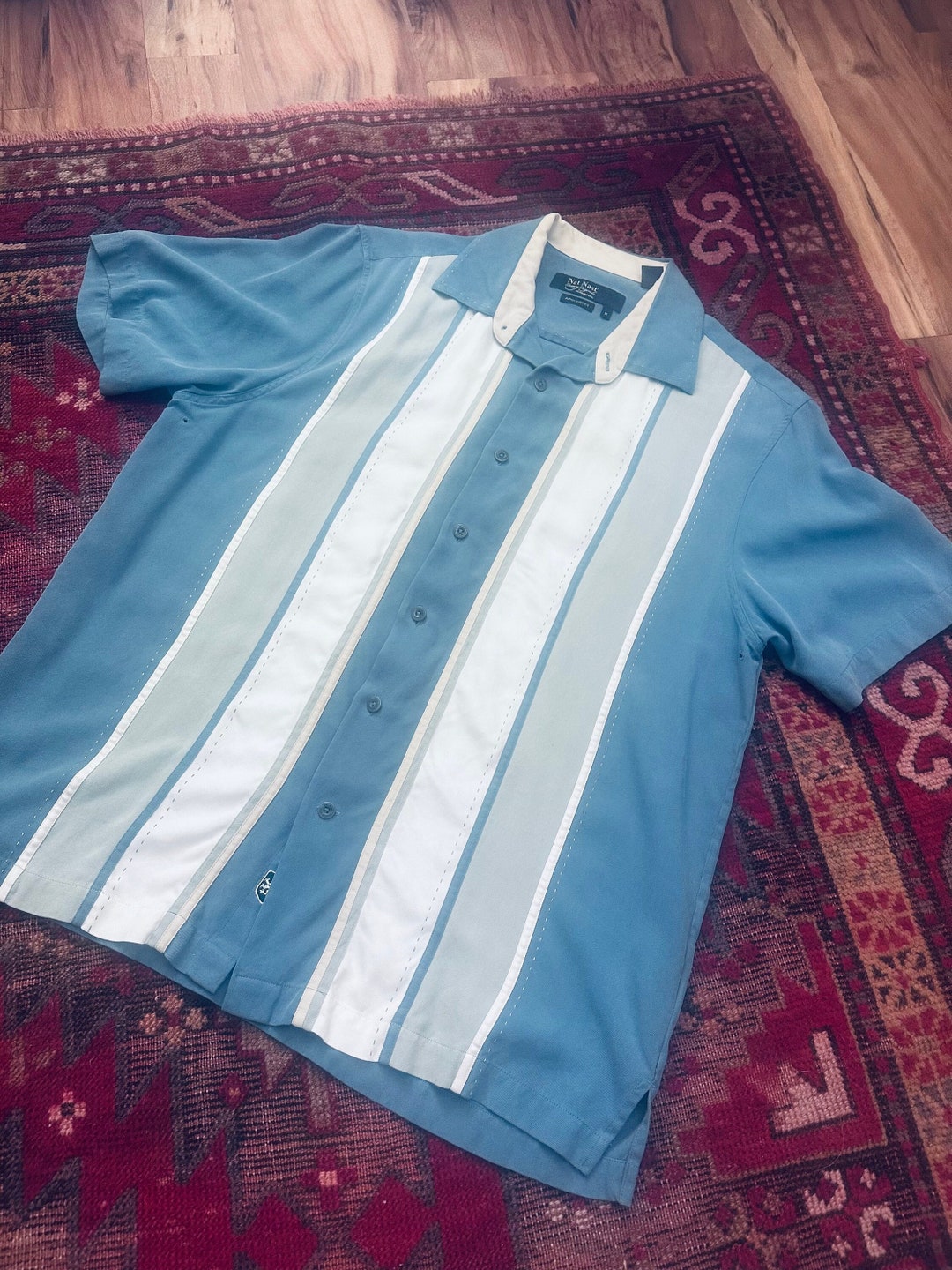 Men's Retro Nat Nast Silk Button Loop Shirt With Contrast Stitch Size M ...