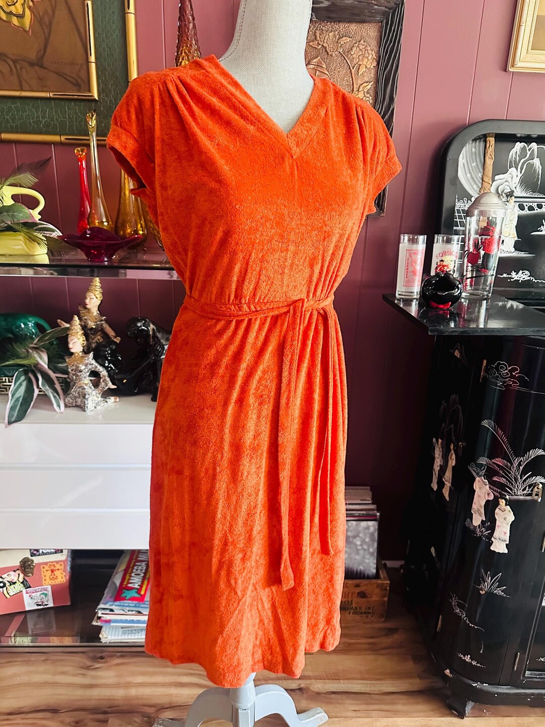 Early 80's Burnt Orange Terry Cloth Dress Size M - Etsy