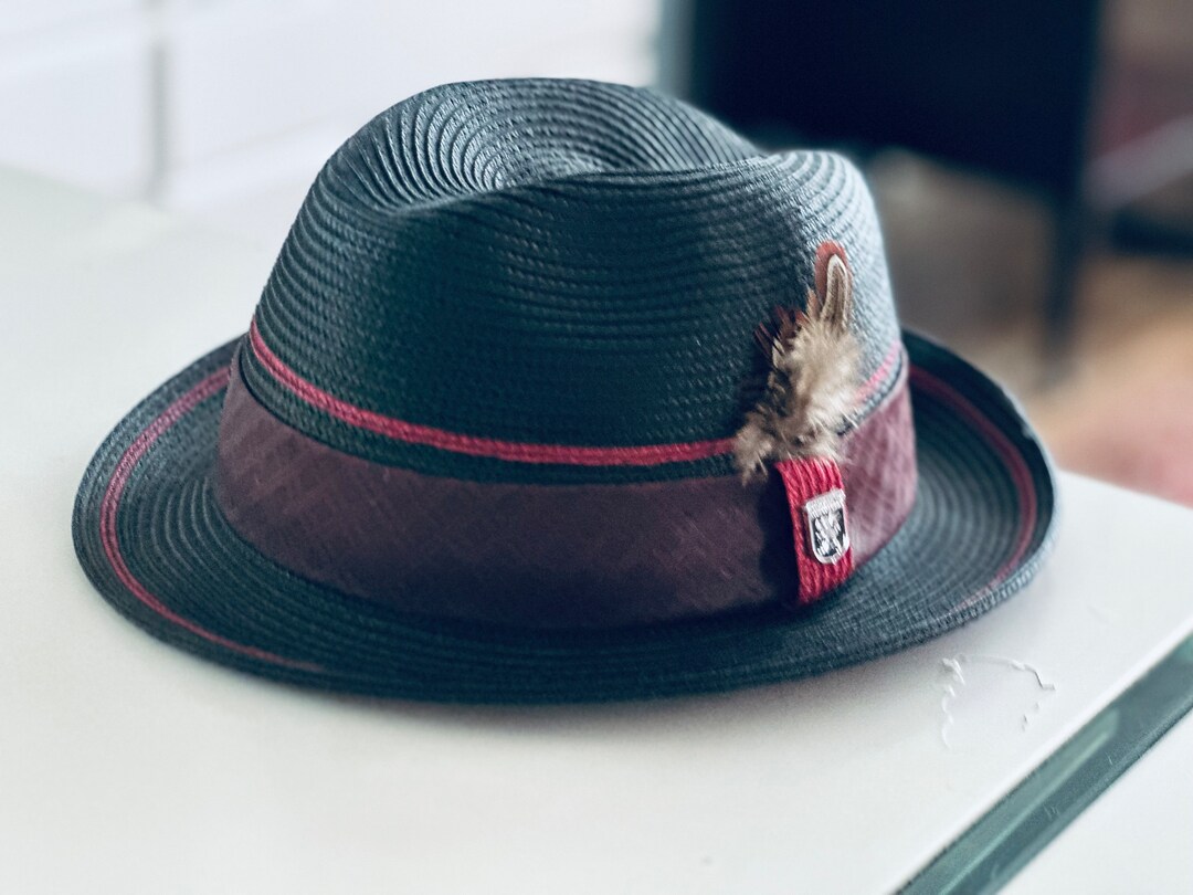 Retro Stacy Adams Black and Red Feather Fedora - Size XL - Etsy