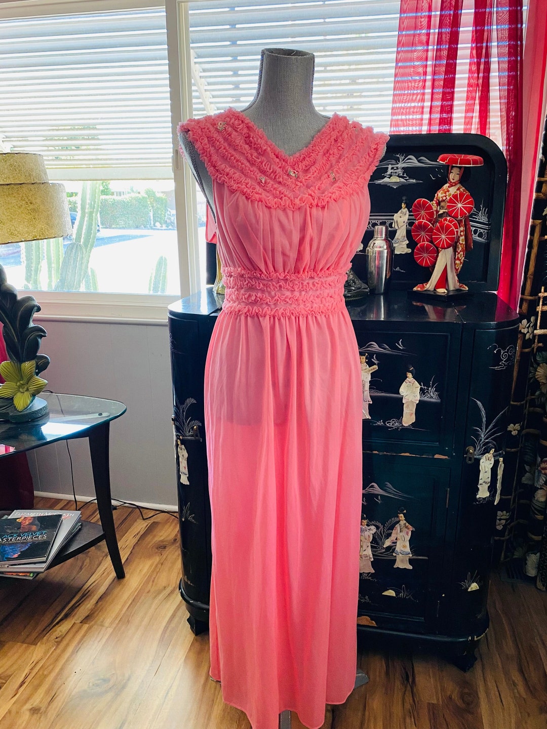 Sassy and Sexy Vintage 50's - 60's Sheer Pink Negligee by Adonna Size L ...