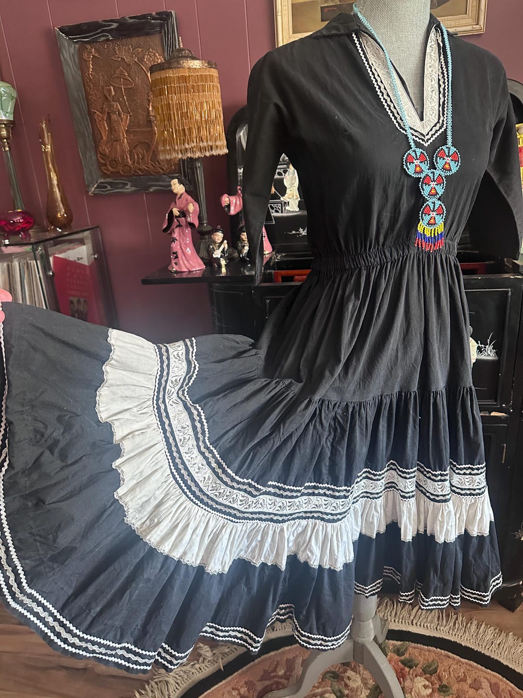 1950s Arizona Black Patio Dress | Western Rockabilly Goth | Navajo ...