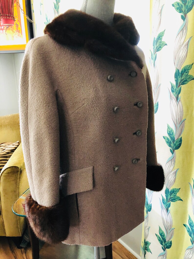 Vintage Nubby Wool Double Breasted Jacket With Mink Trim - Etsy