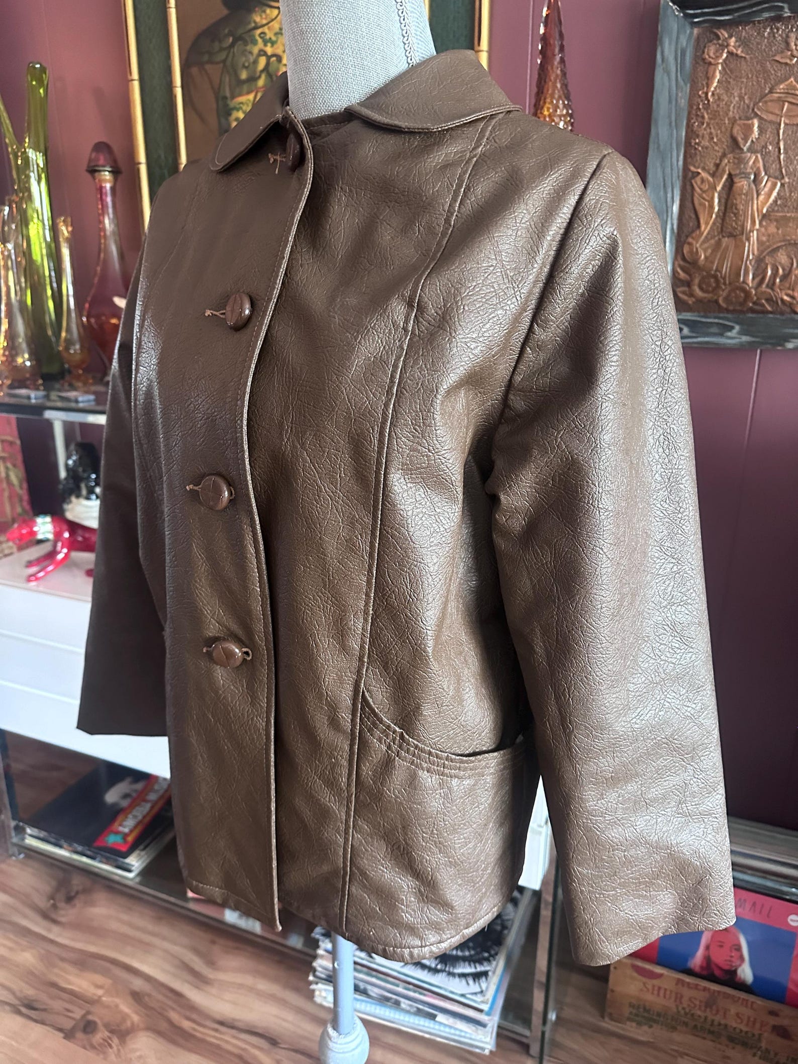 Vintage 70's Naugahyde Faux Leather Jacket With Peter Pan Collar Size M ...