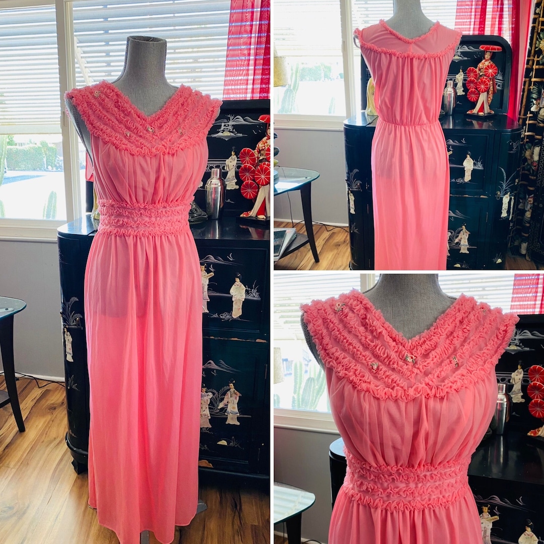 Sexy Vintage 50's 60's Pink Negligee by Adonna Size L Pinup - Etsy UK