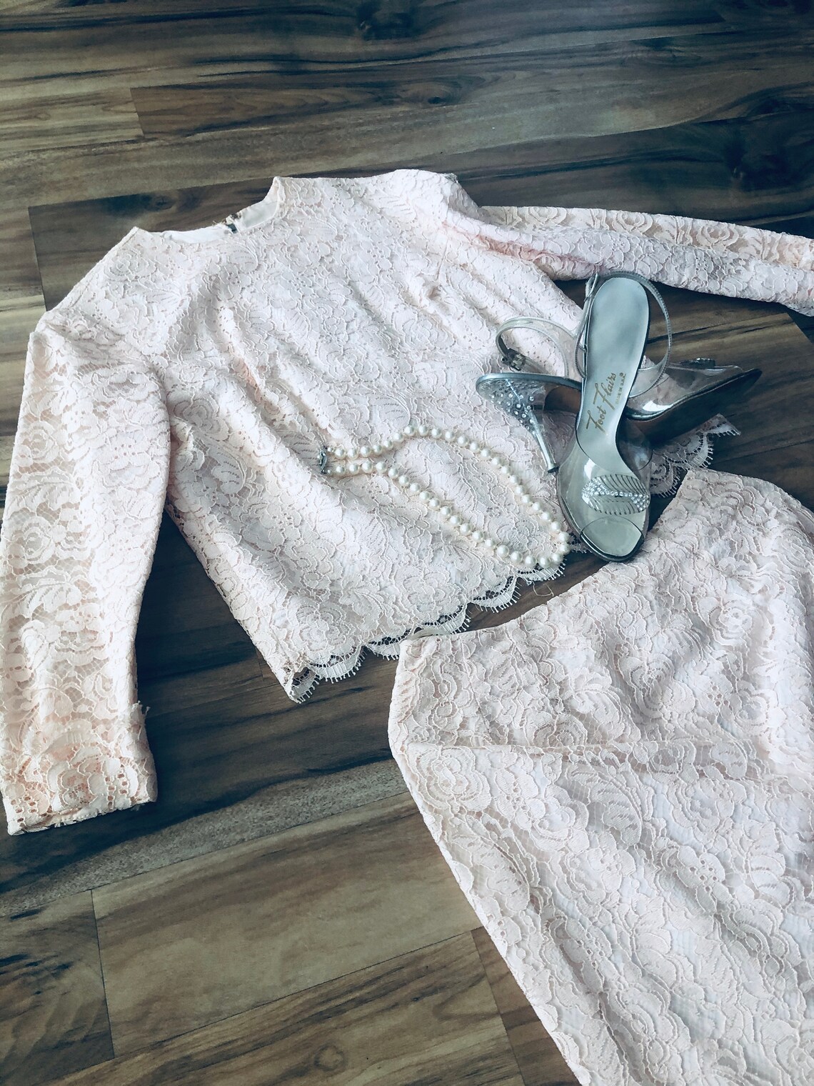 Gorgeous 1960's Pink Netted Lace Two Piece Set Top and - Etsy