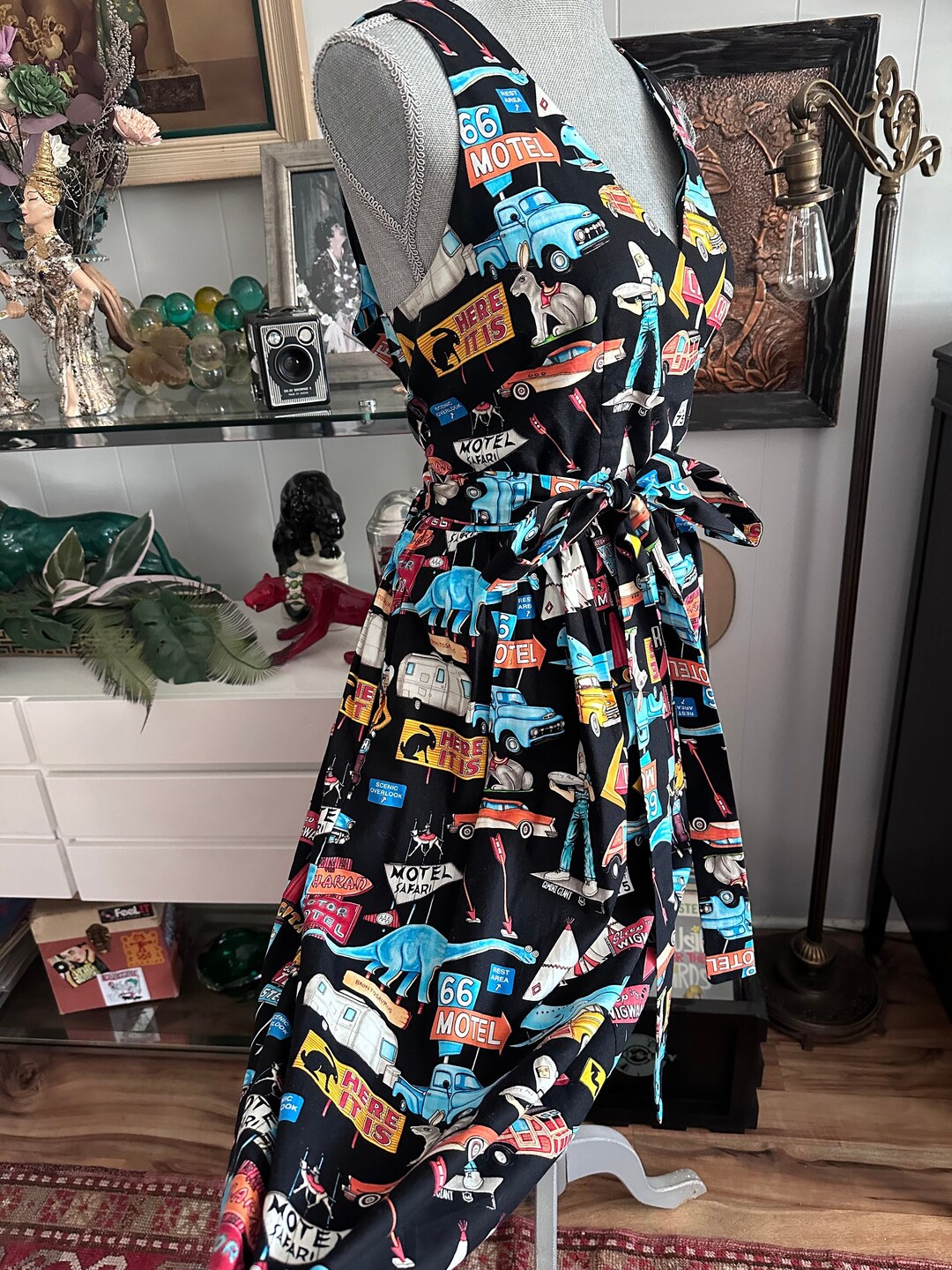 Retro Route 66 Roadside Attraction Print Rockabilly Swing Dress Size 1X ...