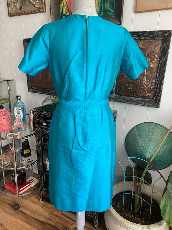 Vintage Early 60's Teal Green/Blue Sharkskin Dress - … - Gem
