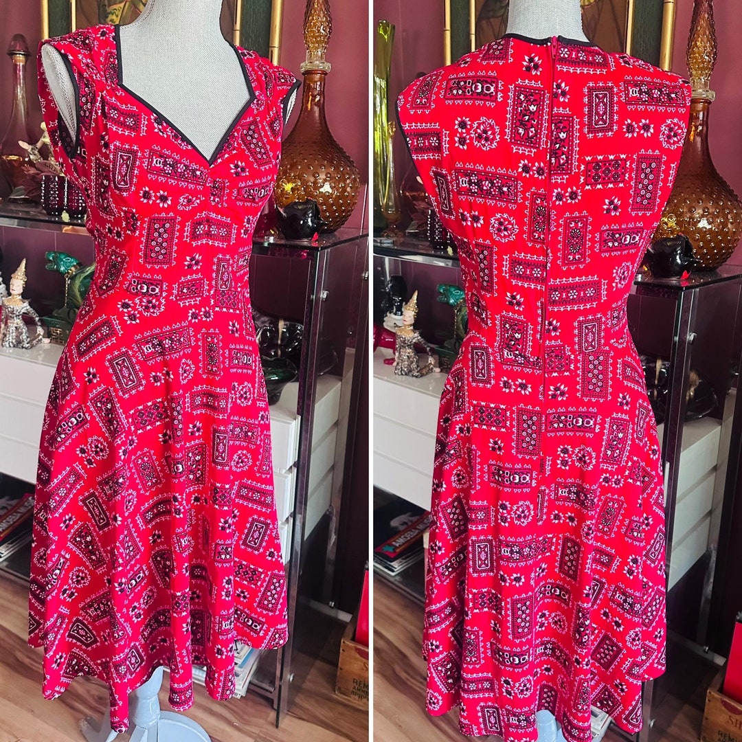 Retro Pinup Rockabilly Bandana Print Dress Stretch Cotton Size M - Etsy
