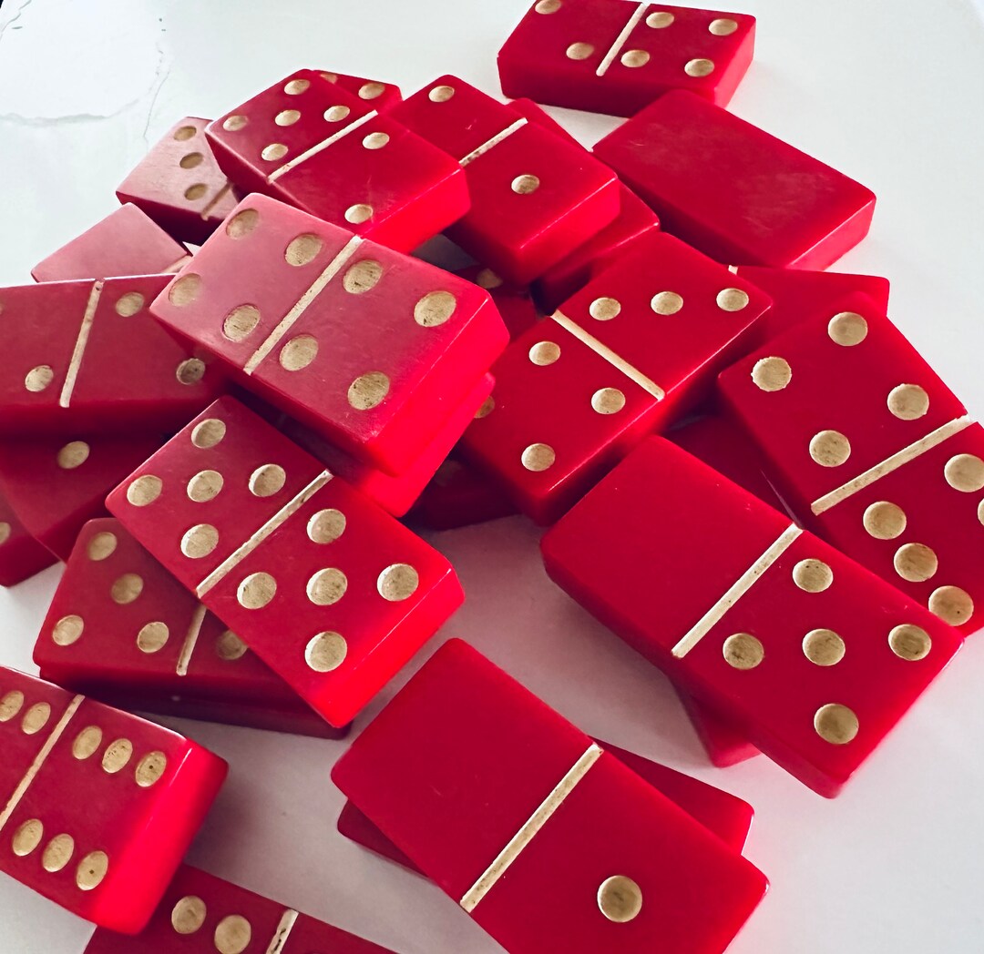Vintage Red Bakelite Domino Set - Etsy