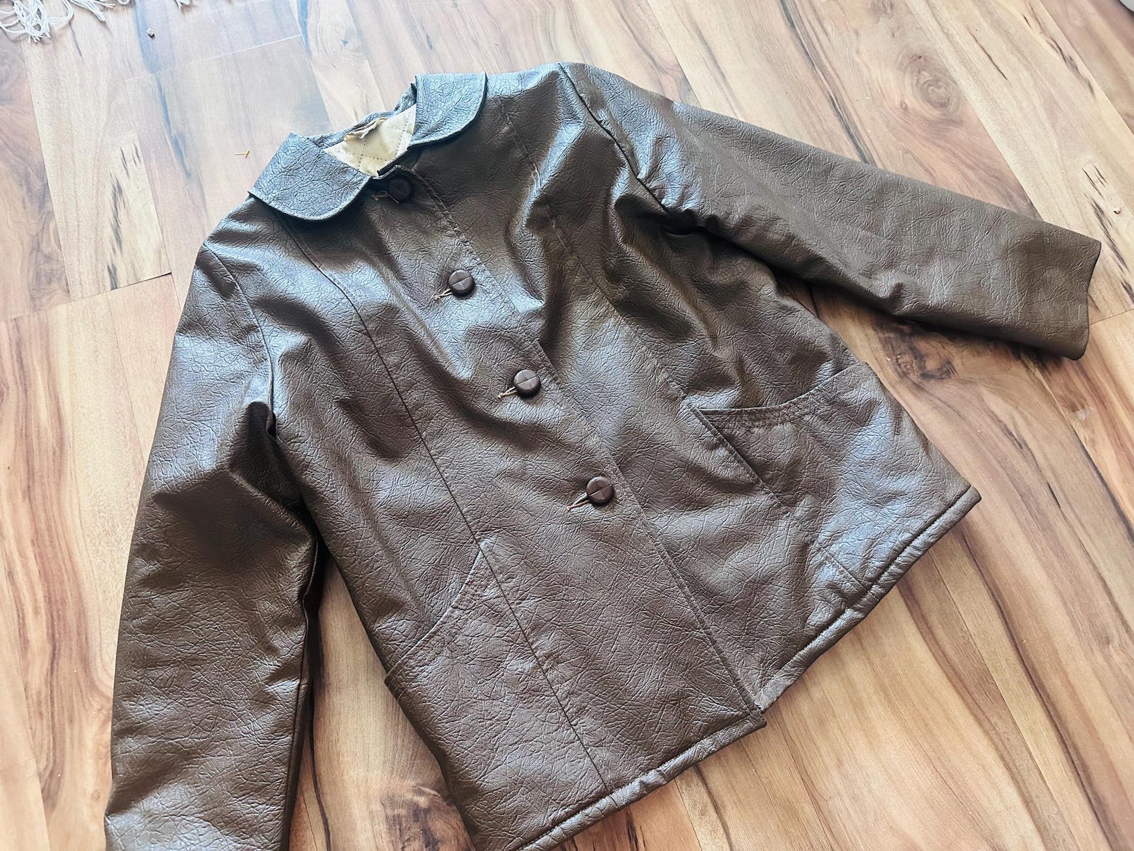 Vintage 70's Naugahyde Faux Leather Jacket With Peter Pan Collar Size M ...