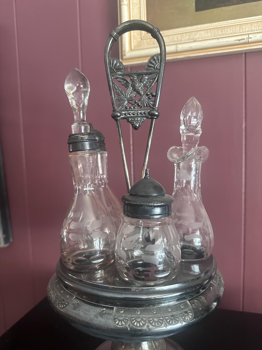 Shabby Chic Antique Cruet Set - Victorian Silverplate Caddy for ...