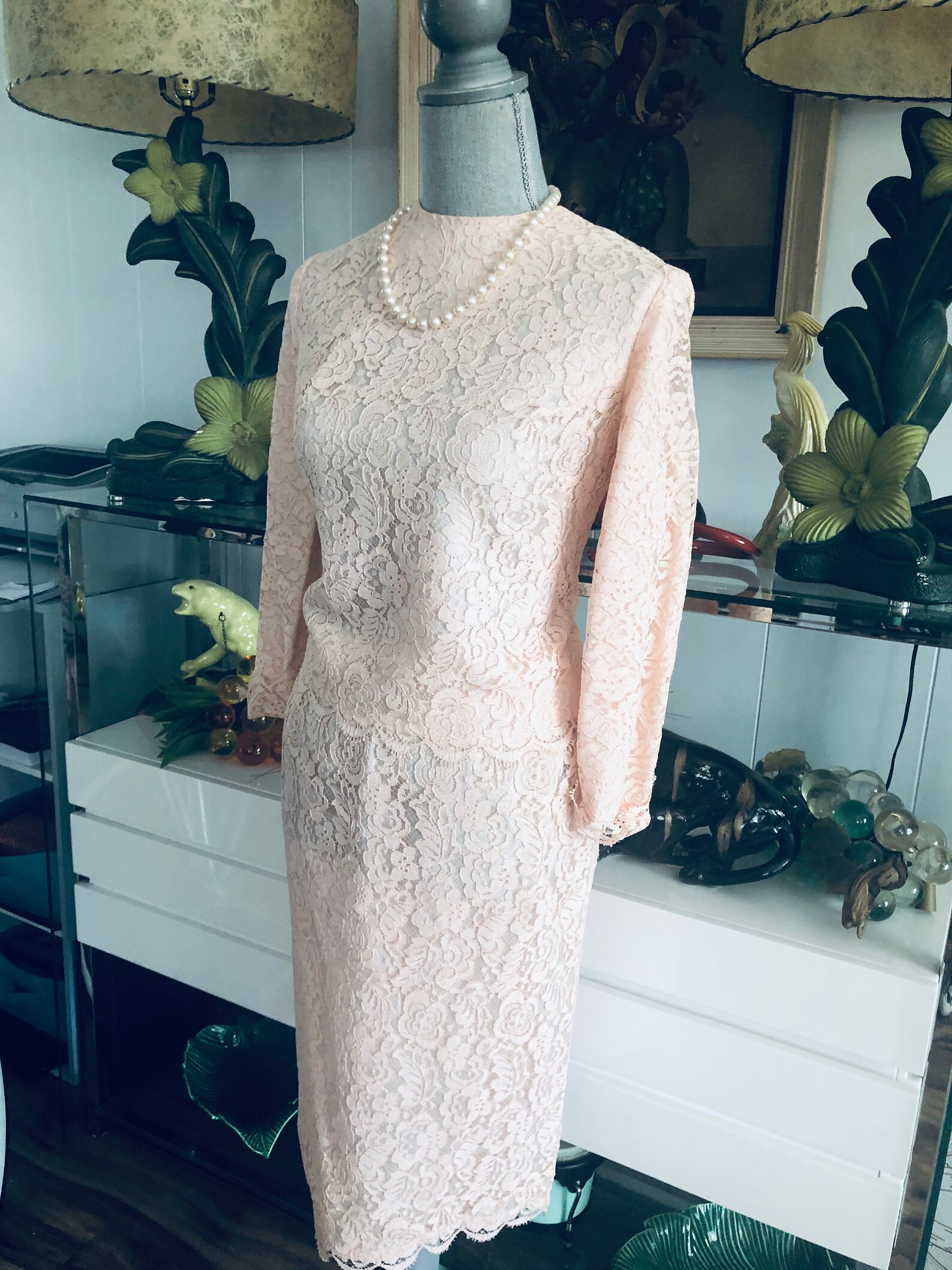 Gorgeous 1960's Pink Netted Lace Two Piece Set Top and - Etsy