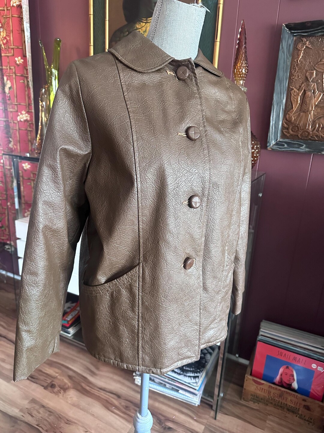 Vintage 70's Naugahyde - Faux Leather Jacket With Peter Pan Collar ...