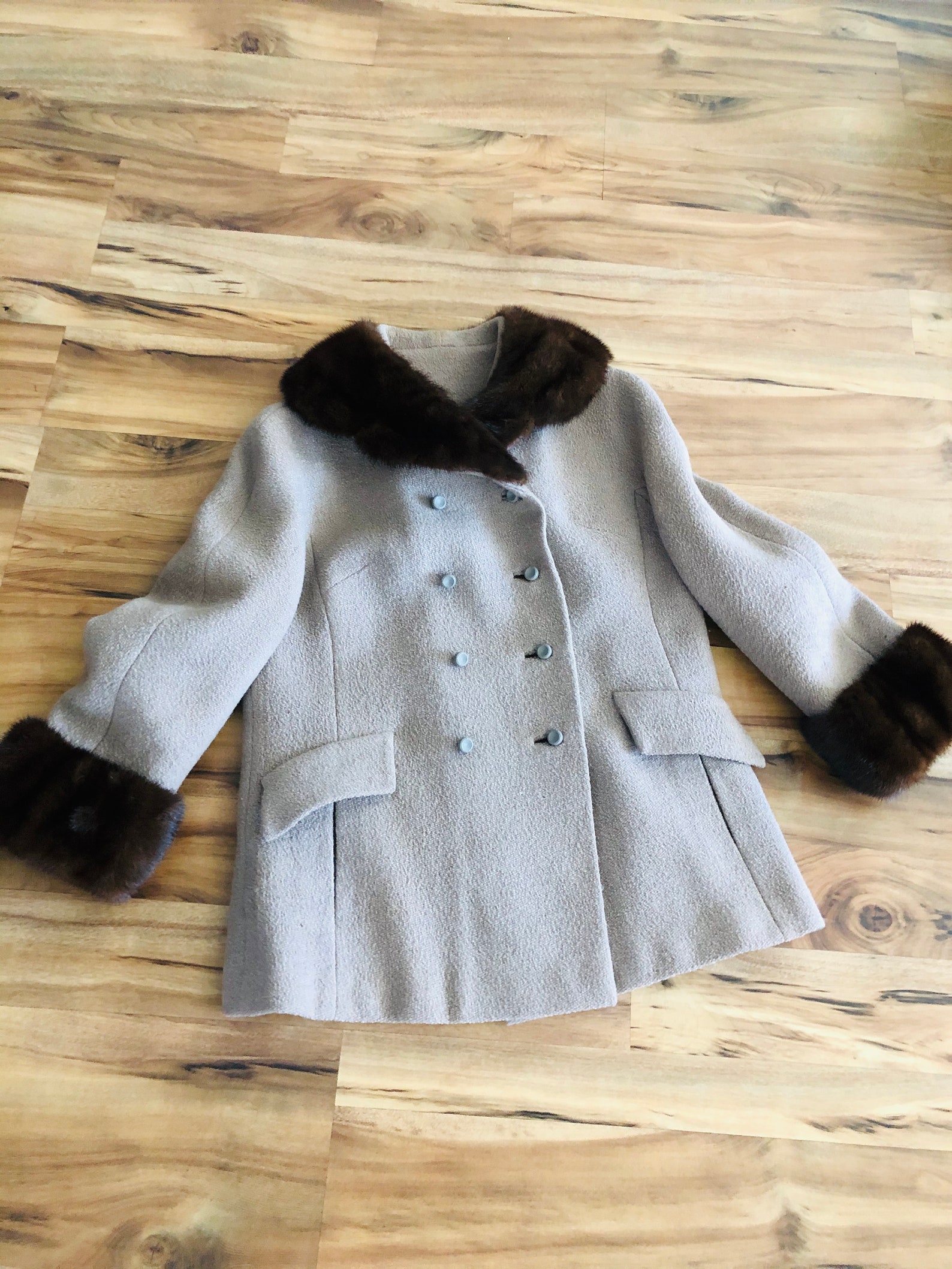 Vintage Nubby Wool Double Breasted Jacket With Mink Trim - Etsy