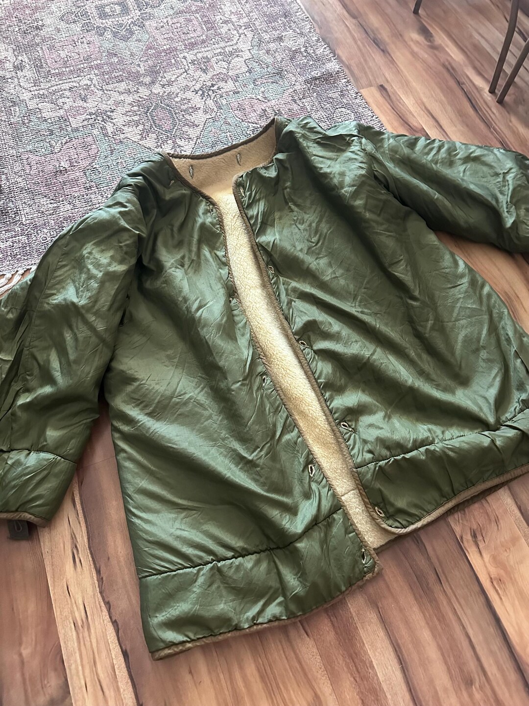 Vintage 1960s-1970s Alpaca Parka Liner – Army Green, Fully Lined in Warm Alpaca, Fits Small ...