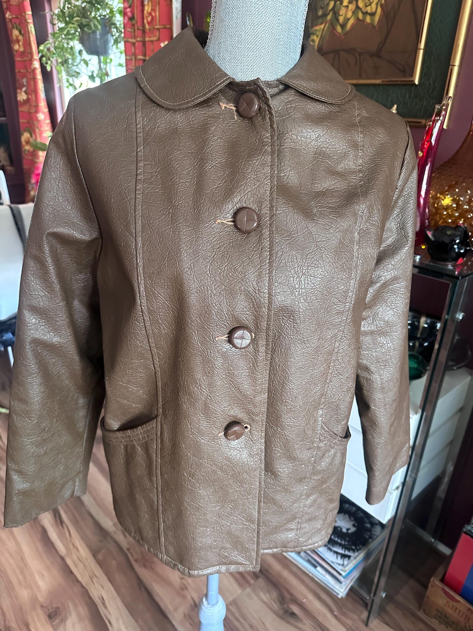 Vintage 70's Naugahyde Faux Leather Jacket With Peter Pan Collar Size M ...