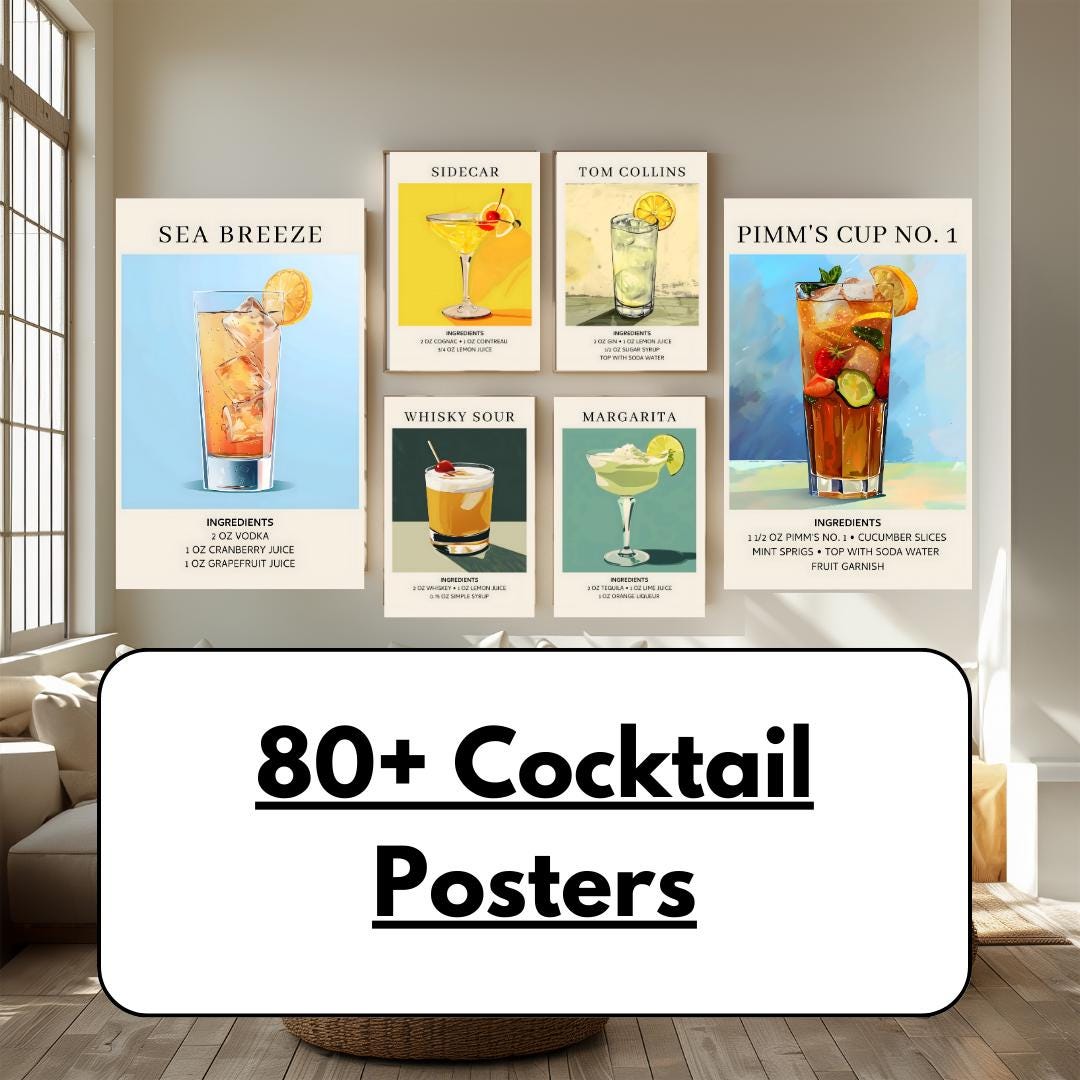 80+ Cocktail Recipe Posters | Vibrant Bar Wall Art | ISO Sizes A4-A1 ...