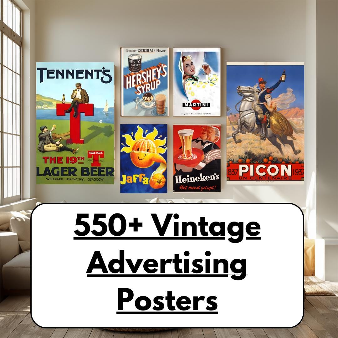550+ Vintage Advertising Posters Collection | Retro Food Drink Wall Art ...