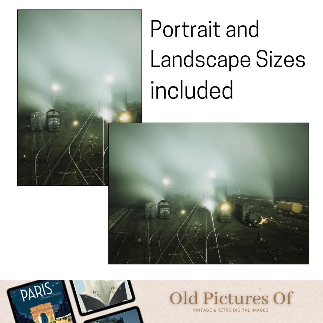 Santa Fe Rail Yard 1943 – Vintage Night Train Photo Print - Landscape ...
