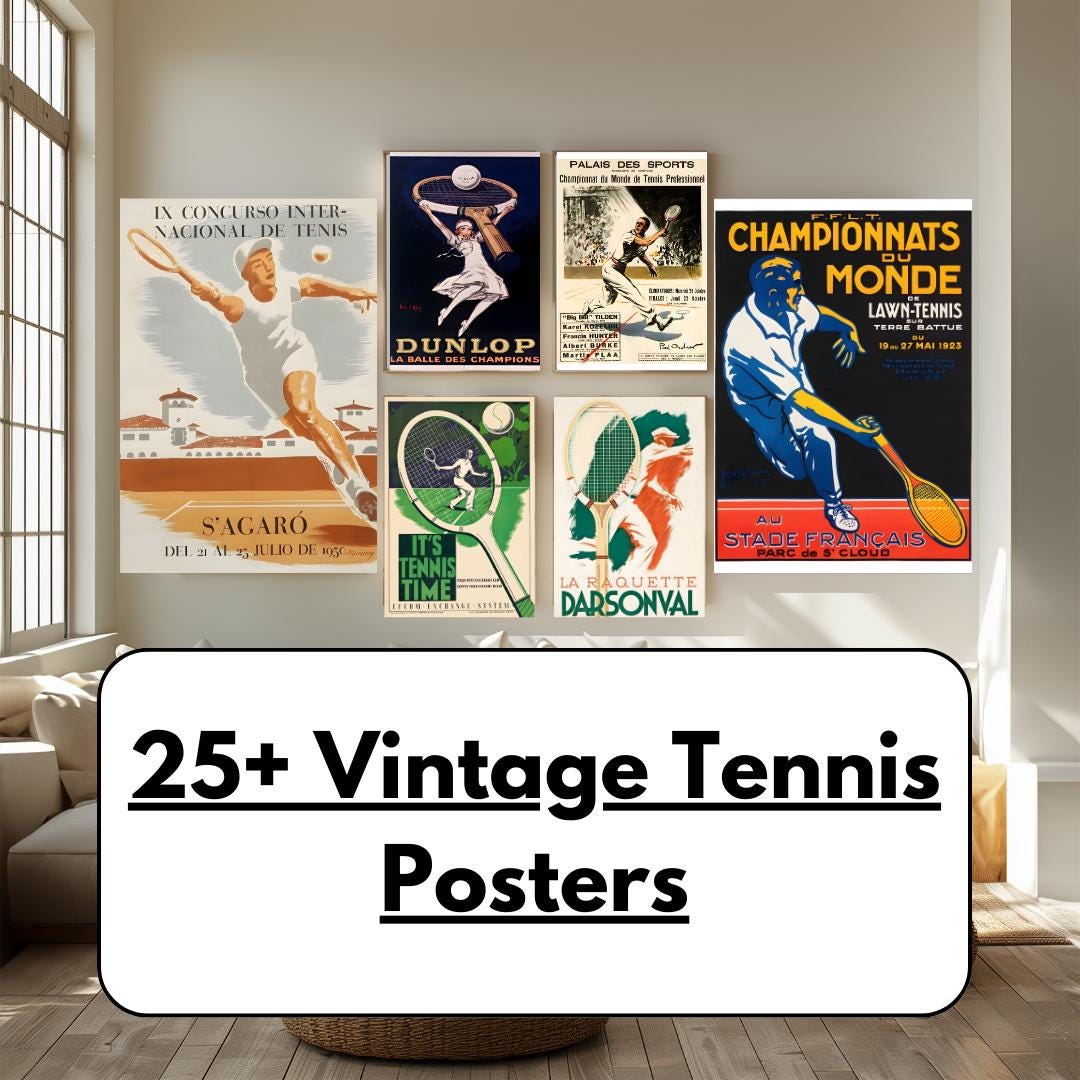 25+ Vintage Tennis Posters Set, High-res Digital Prints | Wall Art ...