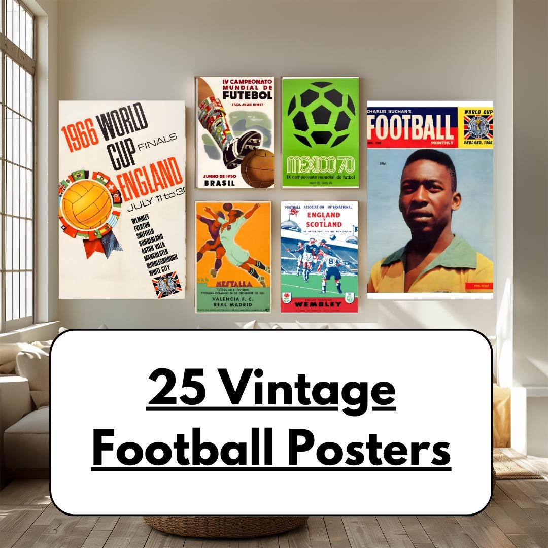 Vintage Football Posters – 25 Retro Digital Prints, High-res 300 DPI ...