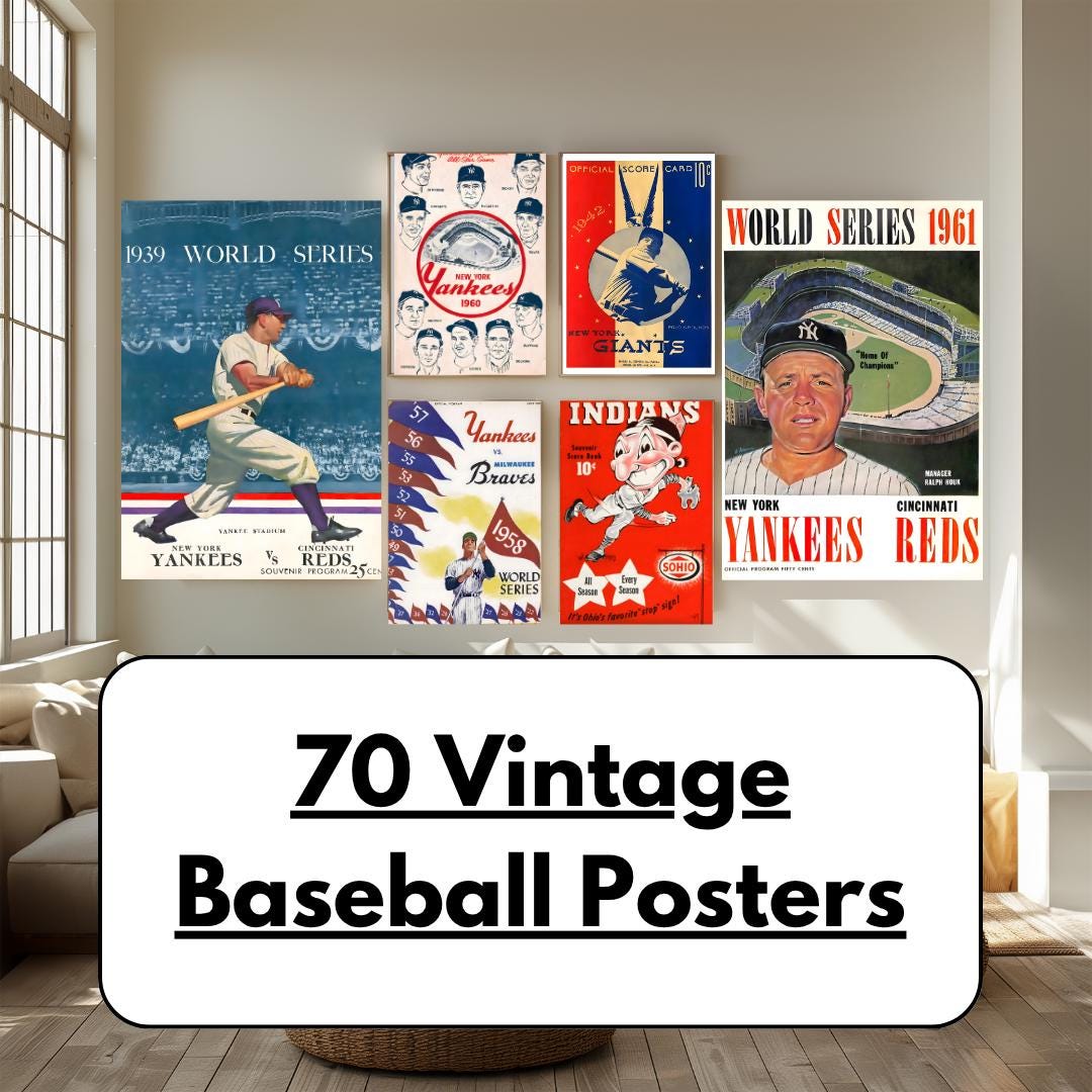 70 Vintage Baseball Posters – Retro Sports Art, Printable Posters - Etsy
