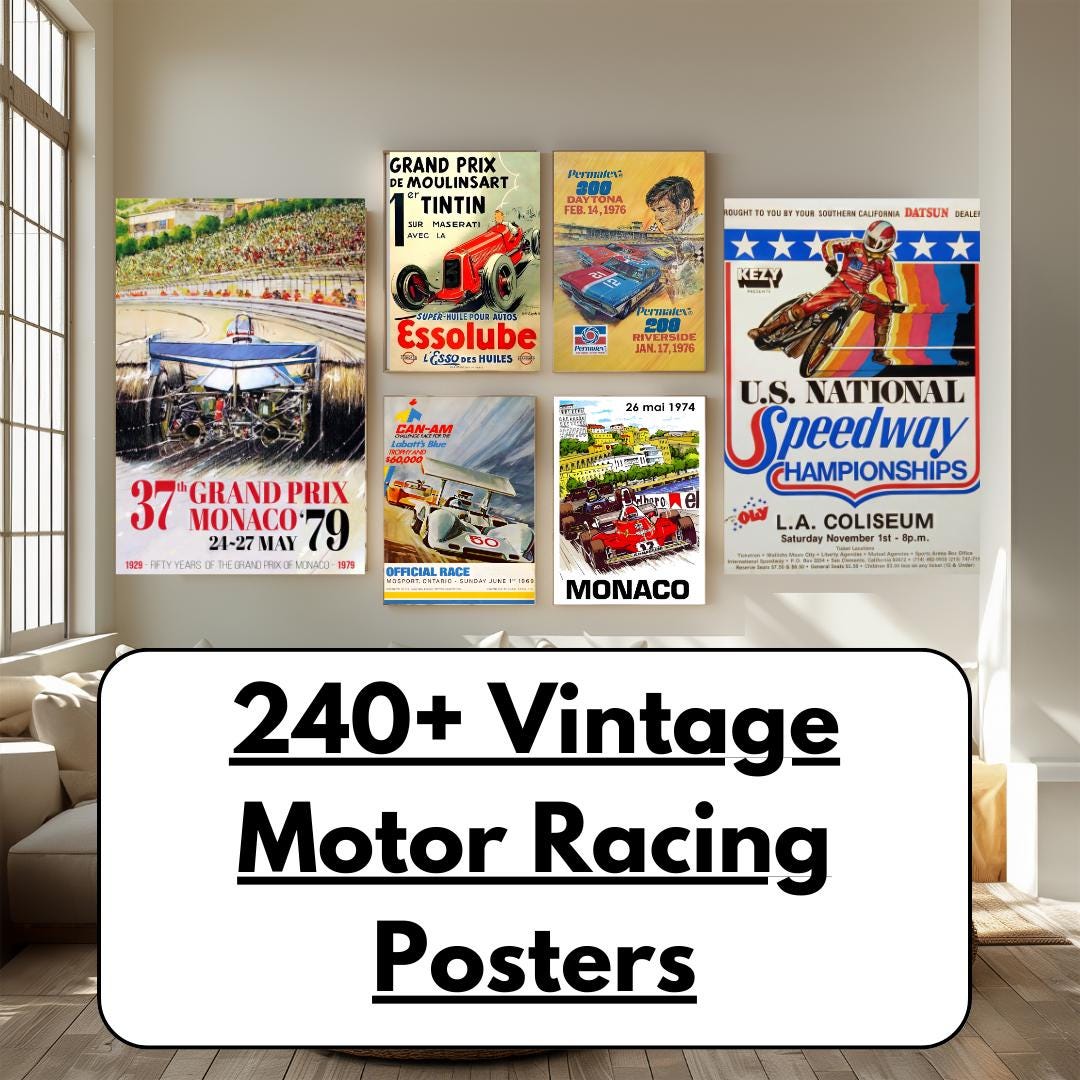 240+ Vintage Motor Racing Posters | Printable Wall Art | Digital ...