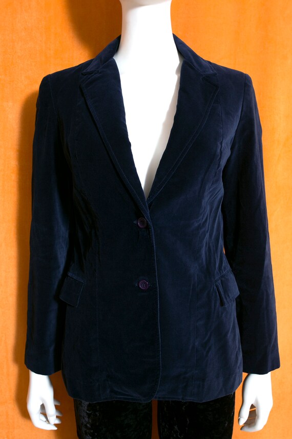 Fabulous Vintage 70s Dark Dusty Blue Velvet Blazer wi… - Gem