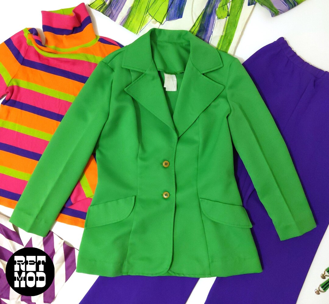 Dandy Mod Vintage 60s 70s Apple Green Statement Blazer - Etsy