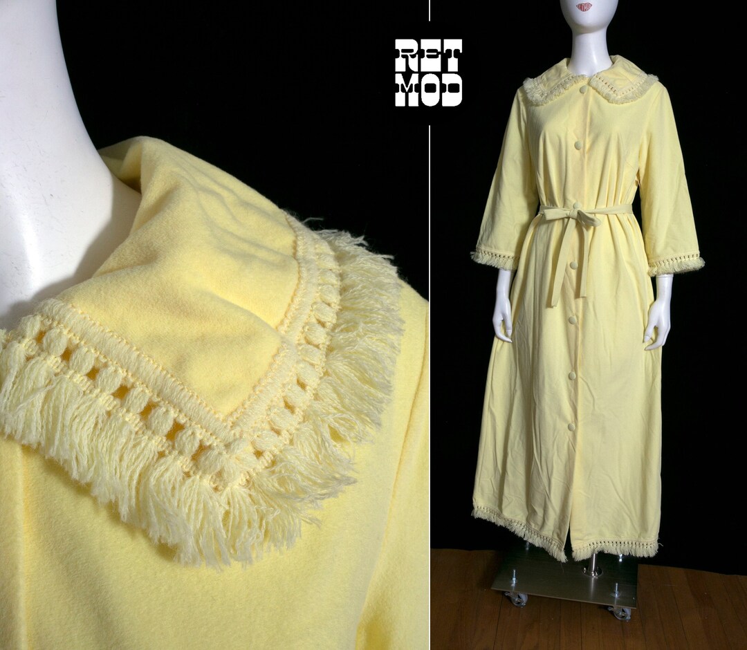 DEADSTOCK Soft Vintage 60s 70s Light Pastel Yellow House Dress / Robe ...