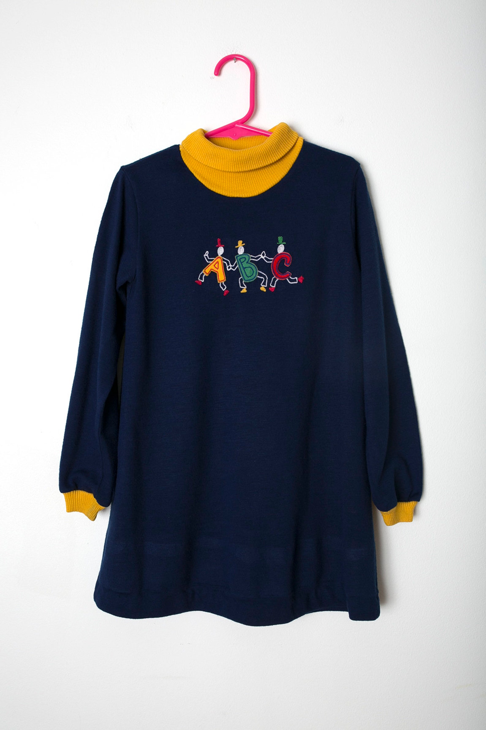 CHILD SIZE - Vintage 60s 70s Navy Blue ABC Alphabet Clowns Mod Shift ...