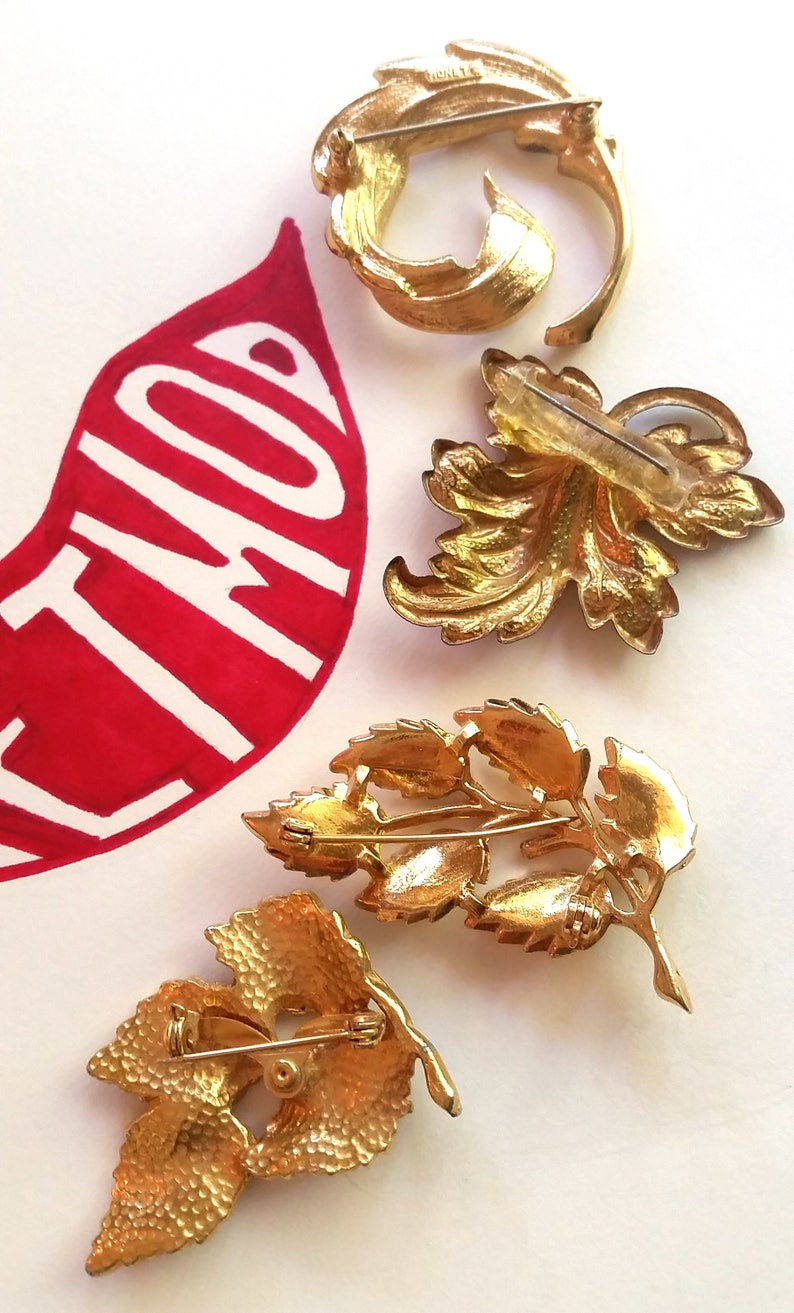 4 Beautiful Vintage 50s 60s Gold Leaf Leaves Brooches Pins AS | Etsy