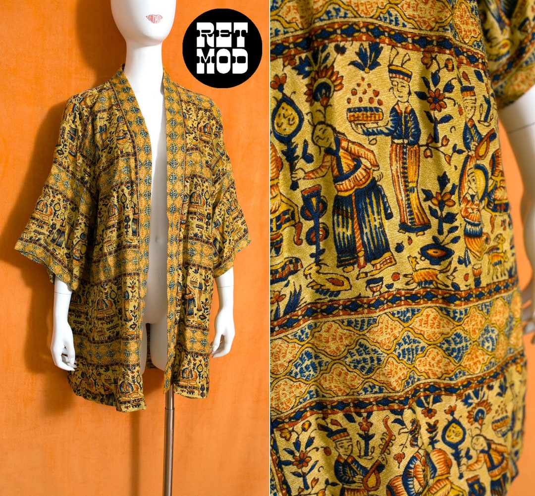 Fabulous Vintage 70s Beige Indian Duster With People Print - Etsy