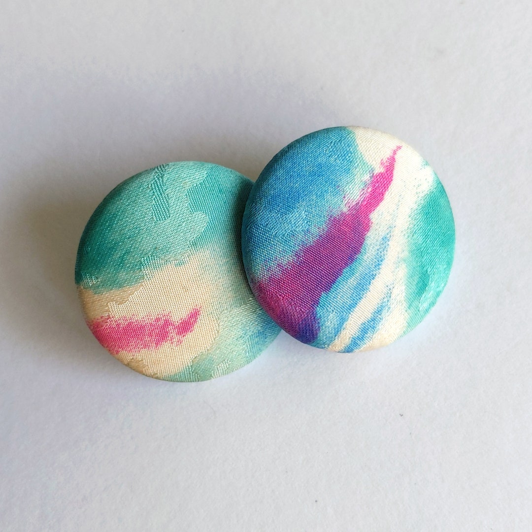 Pretty Vintage 80s Pastel Swirl Fabric Round Statement Earrings - Etsy