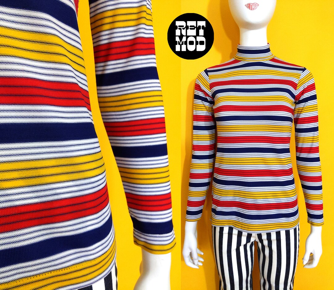 FANTASTIC Vintage 60s 70s Primary Color Stripe Turtleneck Top by Lemon ...