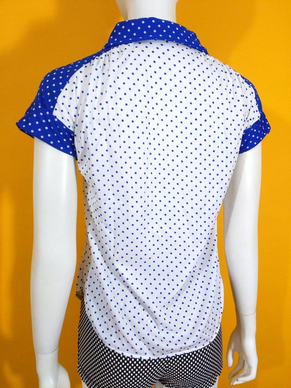 Sassy Vintage 70s 80s Blue & White Polka Dot Color Bl… - Gem