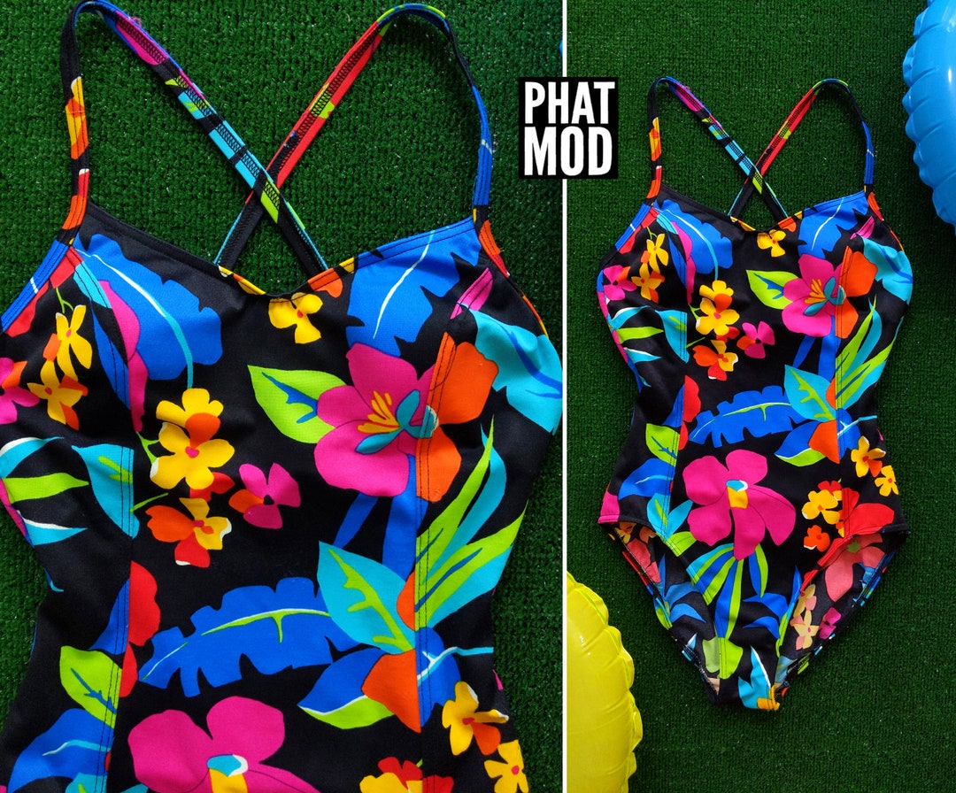 Fun & Comfy Vintage 90s Y2K Colorful Tropical Flowers One-piece ...