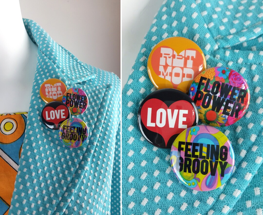 RETMOD SPECIAL EDITION, Groovy 60s 70s Themed, Retro Inspired Buttons ...